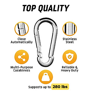 5 Pack - Multipurpose Heavy Duty Carabiner - Snap Hooks - Small Carabiner Clip - Large Carabiner Clip - Clips for Keys - Carribeaner Hook (2.35 Inch)