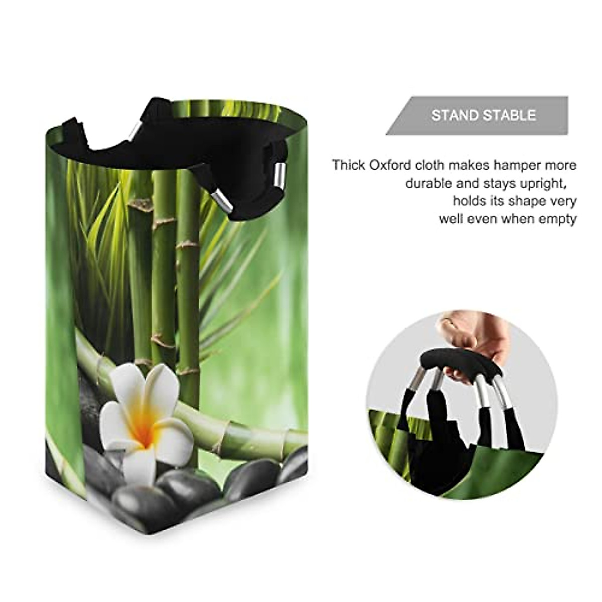 Zen Basalt Stone Bamboo and Blossom Flowers Collapsible Laundry Basket Fabric Laundry Hamper Foldable Clothes Bag Folding Washing Bin for College Student