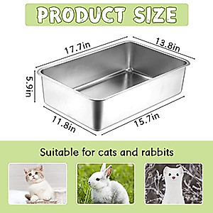BNOSDM Stainless Steel Litter Box Smooth Litter Pan for Cats and Rabbits Metal Cat Litter Box High Sided, Easy to Clean, 17.7" L X 13.8" W X 5.9" H
