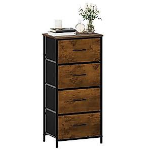 Maxtown Dresser for Bedroom 4 Drawers Fabric Storage Tower Organizer Unit for Living Room Closet Hallway Dormitory Decor - Sturdy Steel Frame and Handles Wooden Top Brown
