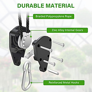 iPower 6 Pairs 1/8 Inch Adjustable Heavy Duty Rope Hanger Ratchet Grow Light Fixtures, Reinforced Metal Internal Gears, 150lbs Weight Capacity, 8-Feet Long Black
