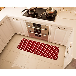 Aboo Kitchen Rugs 2 Pieces Memory Foam Kitchen Mat Non-Slip Red With White Dot (15.7"×23.6" + 15.7"×47.2" Red)