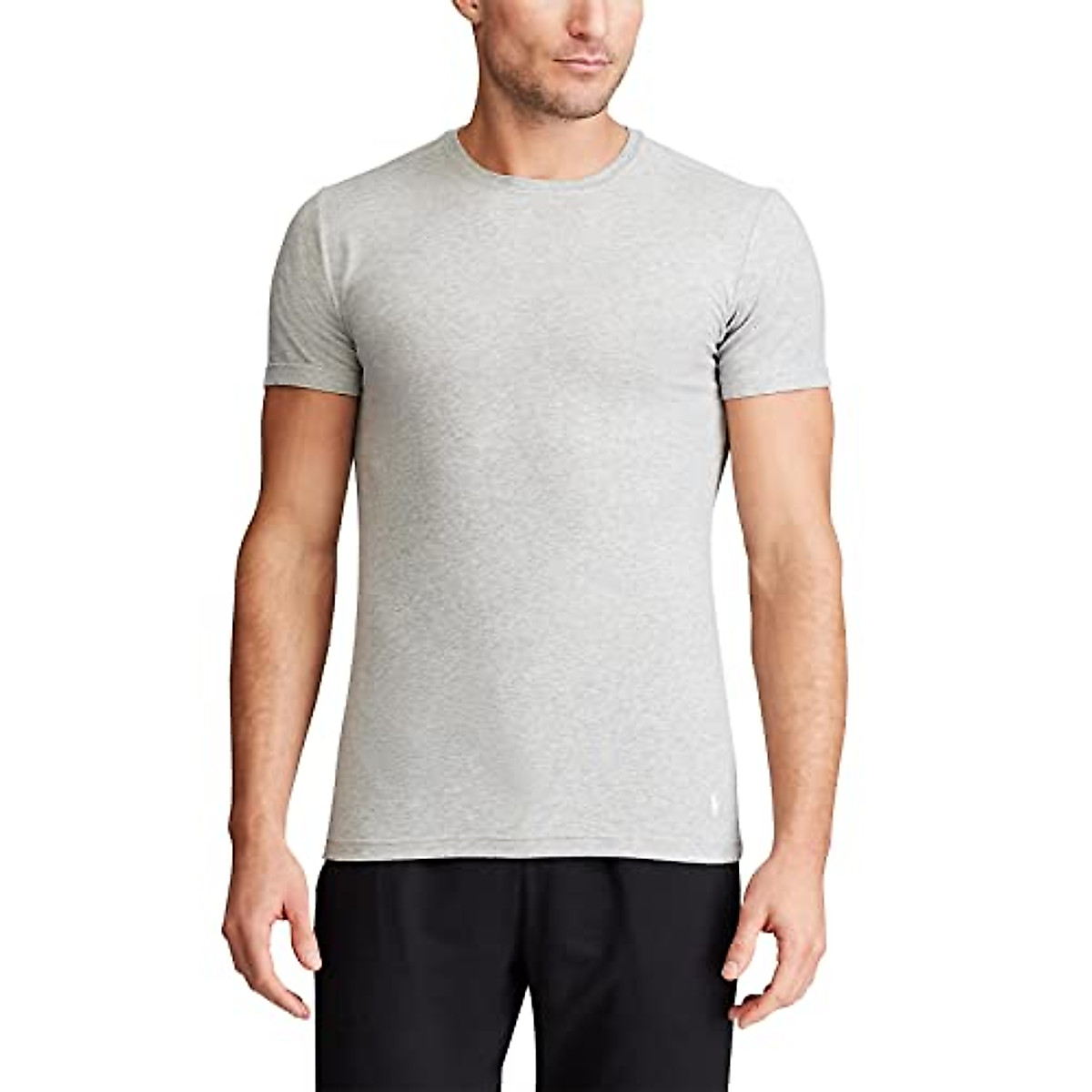 POLO RALPH LAUREN Men's Slim Fit Stretch Crew Tee, Polo Black/White, Charcoal Heather/White, Andover Heather/White, Medium