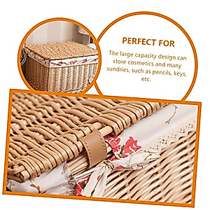 COLLBATH 2pcs box Rattan Woven Clothes Bedroom and Bathroom Liner Desktop Storage Flower Rectangular for with Container Printed Clo Bin Cosmetic Lid Cube Rectangle Organizer Wicker