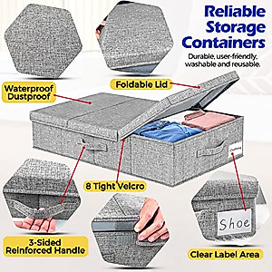 Under Bed Storage, 2 Pack Large Underbed Storage Containers with Lids, Foldable Under Bed Clothes Storage Bins with Handle, Under Bed Storage Organizer Box for Clothes Blankets Shoes Pillows (Grey)