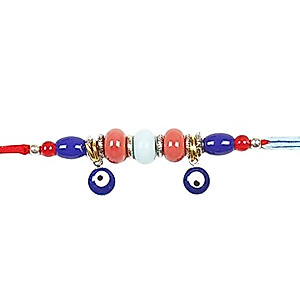 Handmade Evil Eye Rakhi Raksha Bandhan Rakhi for Brother | Designer Rakhi Bracelet Handmade Rakhi | Rakhi for Brother made Kundan Multicolor Beads for Indian Festival Raksha Bandhan (Design4)