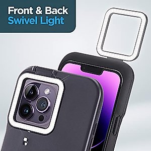 LuMee Flip - iPhone 14 Pro Case - Illuminated Flashlight Phone Cover with Front & Rear LED Light Up - Rechargeable Selfie Case with Flippable Dual Side Light, Adjustable Brightness - Matte Black
