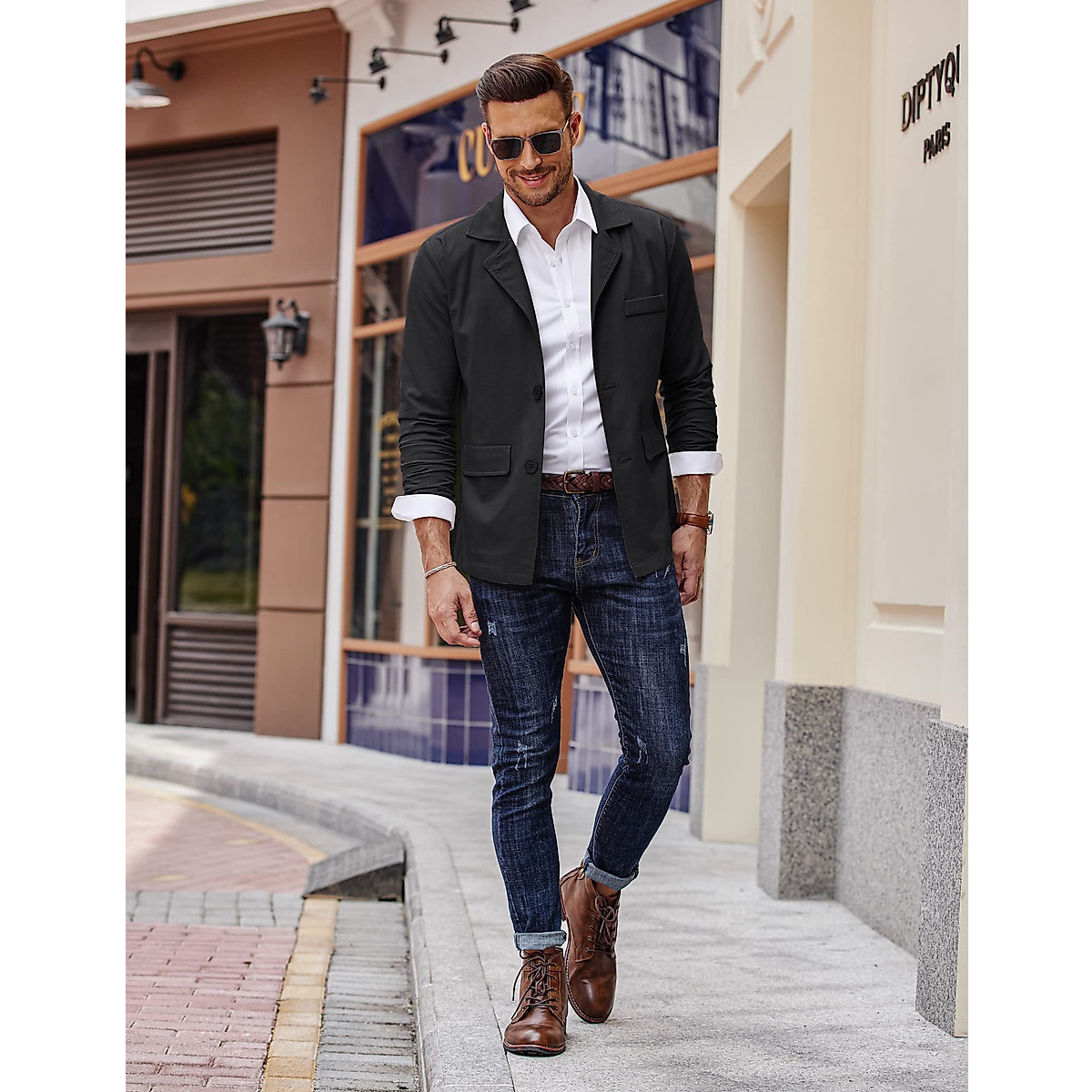 COOFANDY Mens Linen Cotton Casual Suits Blazer Jackets Lightweight Sports Coats# Black