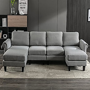 Tabaray 108" Couch Sectional Sofa for Living Room Furniture Sets Convertible U Shaped Couches with Ottoman and Chaise for Apartment， Office (Light Blue)