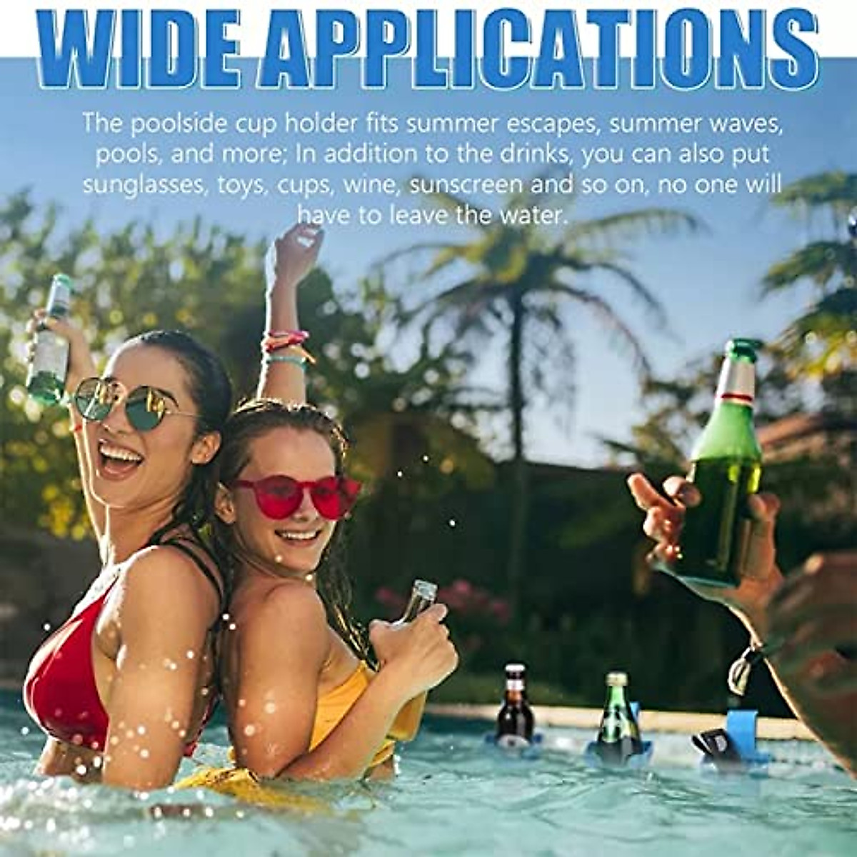 4-Pack Poolside Cup Holders for Above Ground Pools, Pool Cup Holder for Refreshing Drinks, Only Fits 2 Inch Or Less Round Top Bar - Strong and Durable Easy to Use Clip-On No-Spill Cup Holders (Blue)