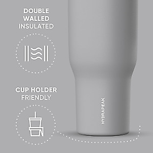 Hydrapeak Voyager 40 Oz Stainless Steel Tumbler with Handle, Insulated Water Bottle With Straw & Lid, Cupholder Friendly Reusable Travel Mug (Grey)