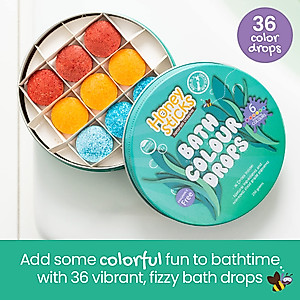 Honeysticks Bath Color Tablets for Kids - Non Toxic Bathtub Drops Made with Natural Ingredients and Food Grade Color - Fragrance Free - Fizzy, Brightly Colored Bathtime Fun, Great Gift - 36 Drops