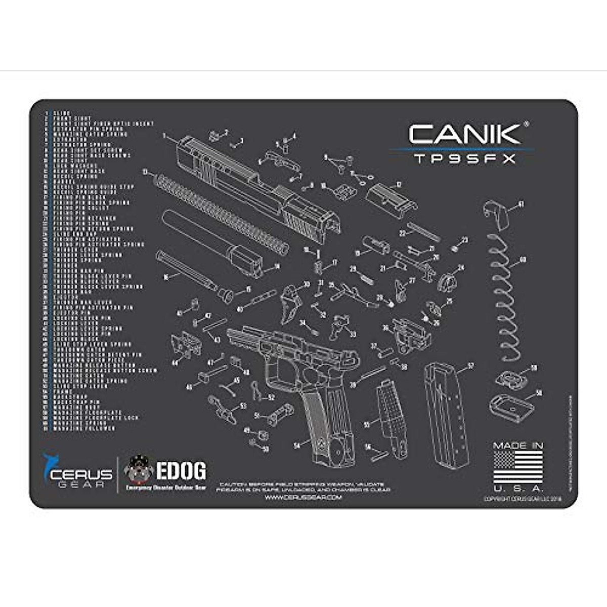EDOG TP9 Gun Cleaning Mat - Schematic (Exploded View) Diagram Compatible with Canik TP9 Series Pistol 3 mm Padded Pad Protect Your Firearm Magazines Bench Surfaces Gun Oil Solvent Resistant