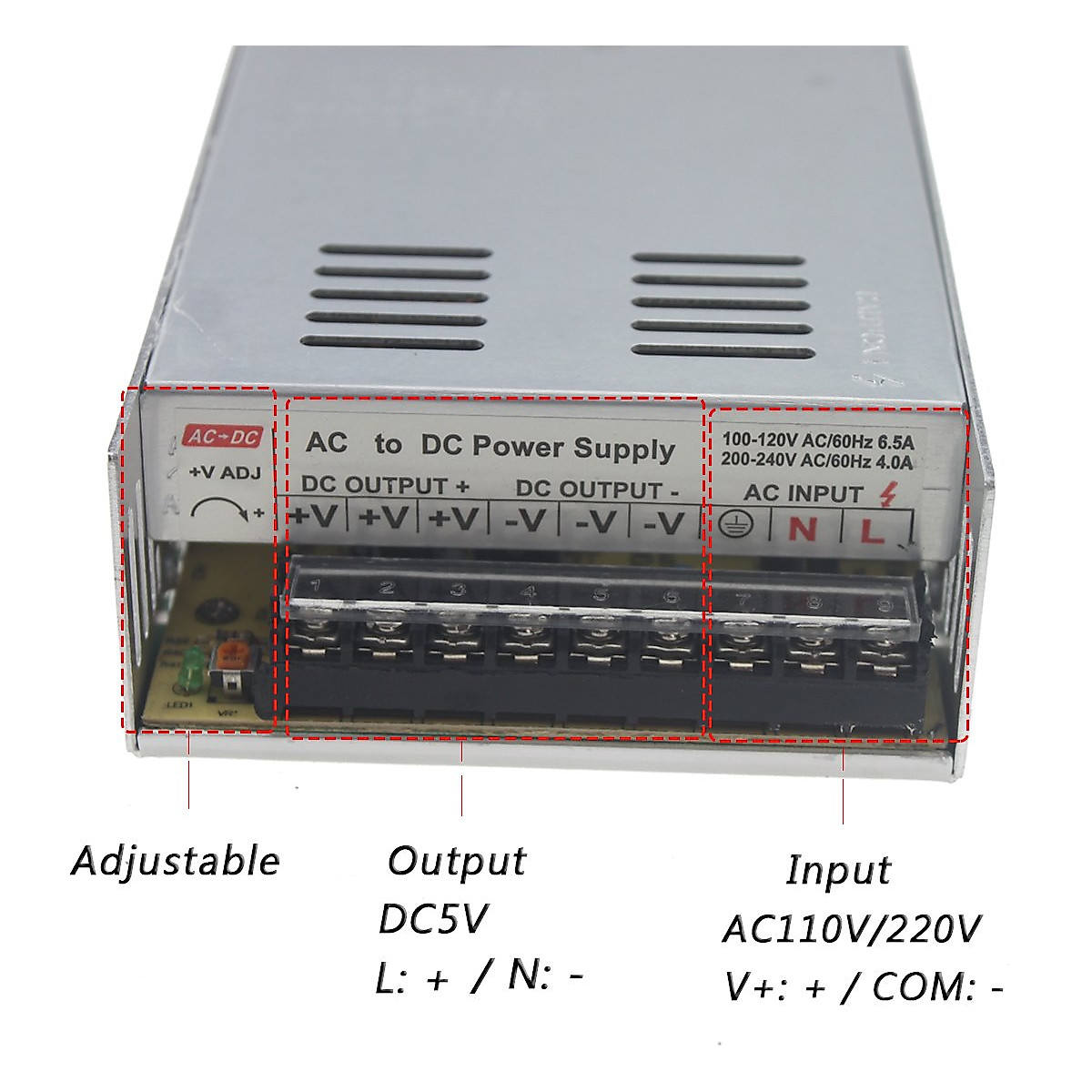 Rextin DC 5V 60A 300W Regulated Transformer Power Supply Driver SW For LED Strip Lights (300W)