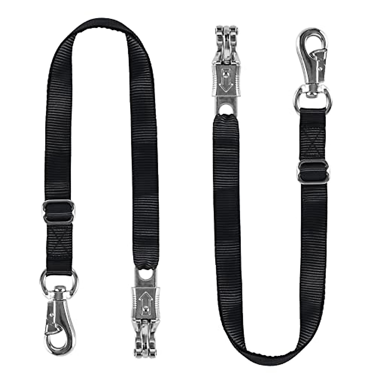 Trailer Tie for Horse Haulage, Cross tie with Adjustable Nylon Straps with Panic Snap and Bull Snap Fixed Eye Equestrian Equipment Black, Aadjustable from 28" to 46"