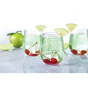 MEKBOK Premium Unbreakable Stemless Wine Glasses Set By Shatterproof Reusable Plastic Wine Cups - Looks like Real Glass - 15oz Perfect For Parties & Entertaining Guests - 4 Piece set