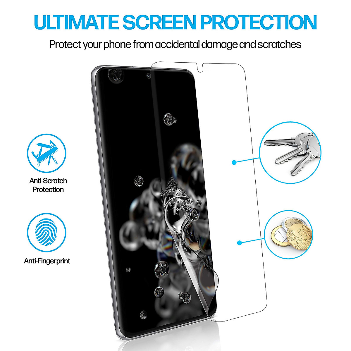 Power Theory Designed for Samsung Galaxy S20 Ultra Screen Protector [Not Glass], Easy Install Kit, Case Friendly, Full Cover, Flexible Film Anti Scratch, 2 Pack