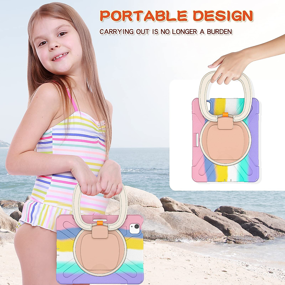 MEEgoodo Case for iPad Air 11 inch (M2) 2024&iPad Air 5th 4th Generation 10.9 inch 2022 2020&iPad Pro 11 inch Case 4th/3rd/2nd/1st Gen 2022 2021 2020 2018 with Pencil Holder&Stand&Strap,Colorful Pink