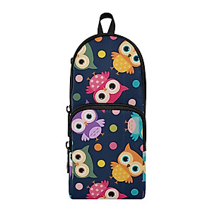 Polka Dot Owls Pencil Case Big Capacity Pencil Pouch for Girls Boys Large Storage Pen Bag with Zipper for Office College School Travel Adults Women