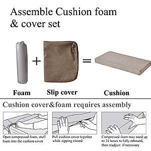 MICUSHION Chair Pads 18x18 Inch for Dining Chairs Set of 2 with Ties Non Slip Washable Seat Cushion with Zipper Indoor Chair Cushions for Kitchen, Khaki