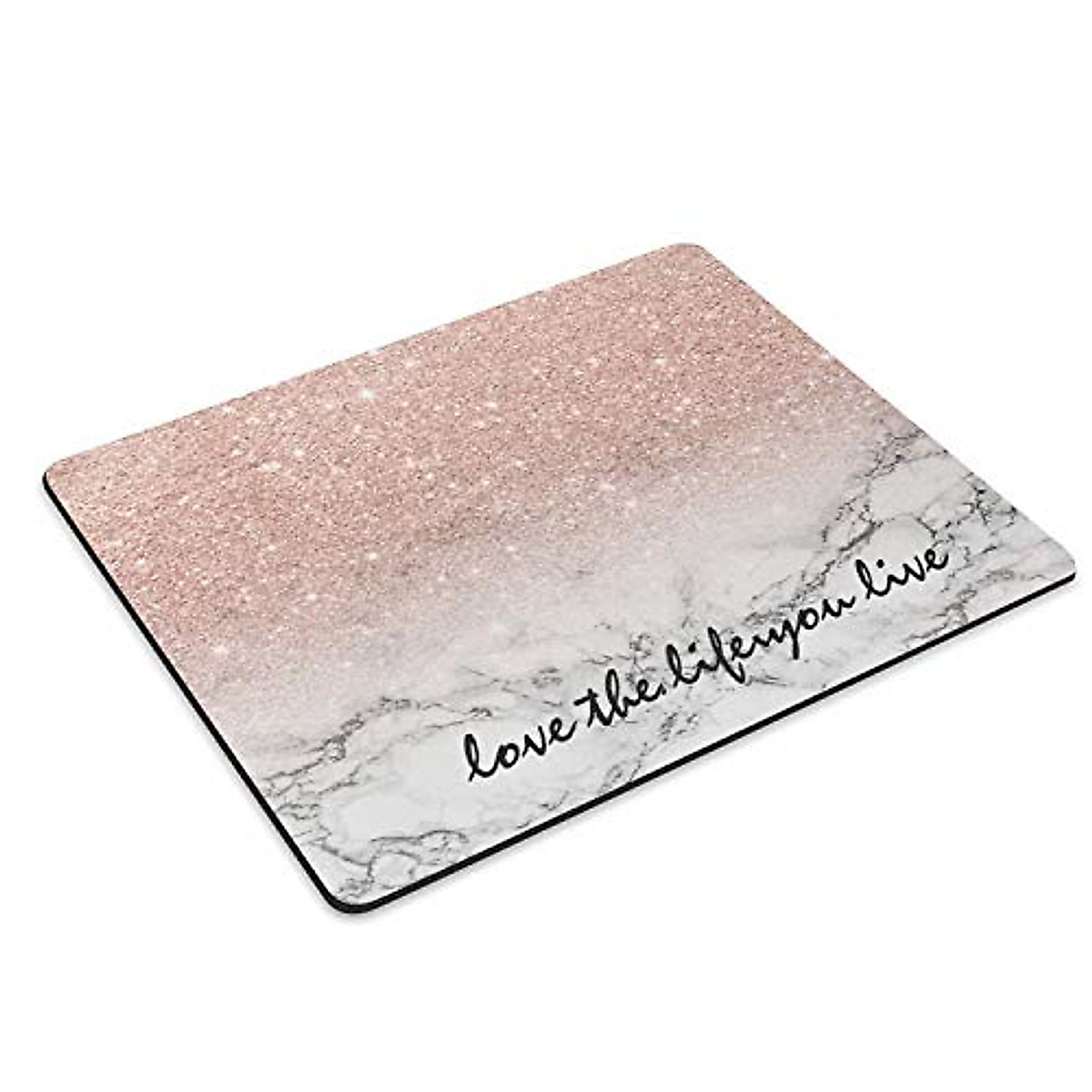 Galdas Gaming Mouse Pad Pink Marble Design Mousepad Non Slip Rubber Mouse Mat Rectangle Quote Inspirational Mouse Pads for Computers Laptop - Love The Life You Live