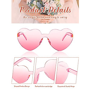 Dunzy 24 Pieces Bride Babe Heart Sunglasses Rimless Heart Shape Sunglasses Bachelorette Sunglasses for Wedding Party