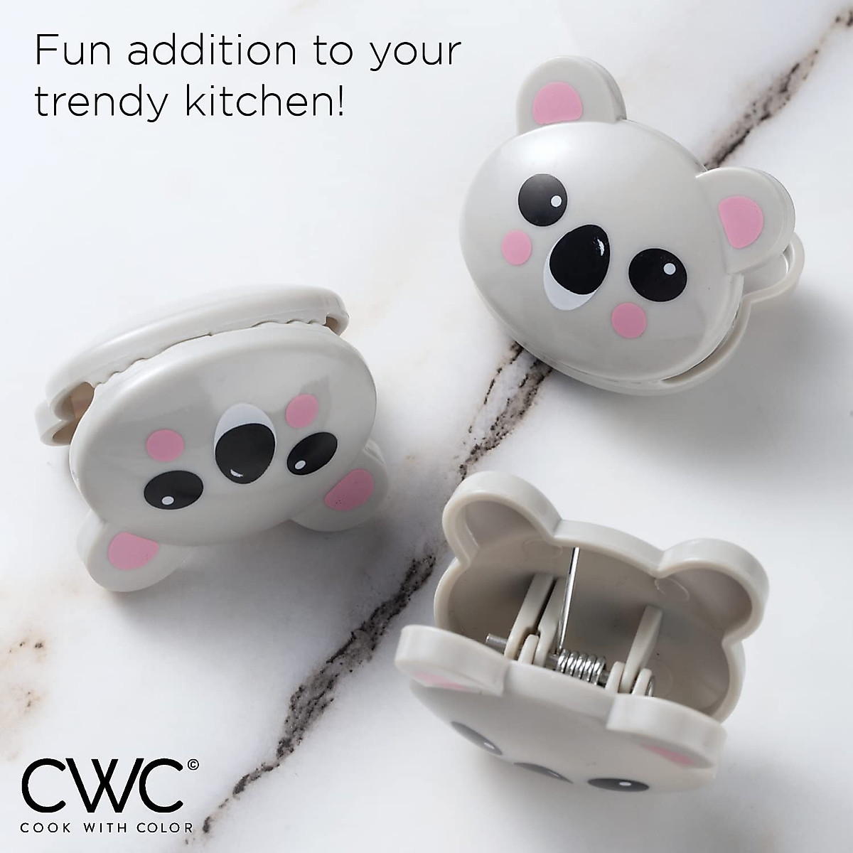 COOK WITH COLOR Cute Bag Clips - 10 Pc. Set of Funny Chip Clips and Snack Clips - Kitchen and Food Bag Clips for Airtight Seal for Food Storage (Koala)