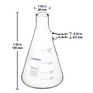 Labasics Glass 500 ml Heavy Wall Borosilicate Glass Filtering Flask, Bolt Neck with Tubulation, 500 ml