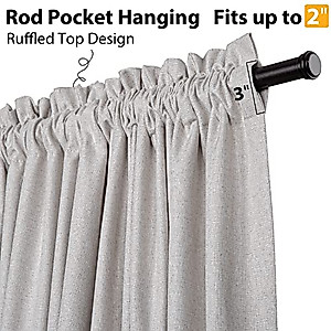 INOVADAY 100% Blackout Curtains for Bedroom 84 Inches Long, Clip Rings/Rod Pocket Linen Black Out Cute Curtains 2 Panels Set Thermal Insulated Curtains & Drapes for Living Room - Beige W50 x L84
