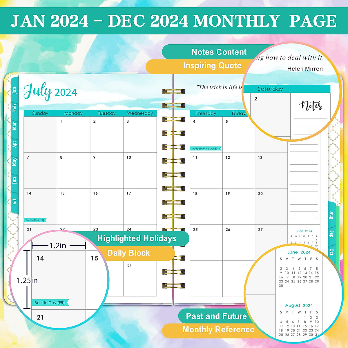 Planner 2023-2024 – July 2023-June 2024, Academic Planner 2023-2024,Weekly & Monthly Planner, 6.4" x 8.5", 2023-2024 Planner with Tabs, Hardcover, Elastic Closure, Twin-Wire Binding, Back Pocket, Perfect for Planning