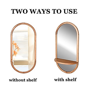 Tanmicoshomy Oval Bathroom Mirror with Removable Shelf, Wood Framed18x36 Inch Mirror for Bedroom Living Room or Entryway