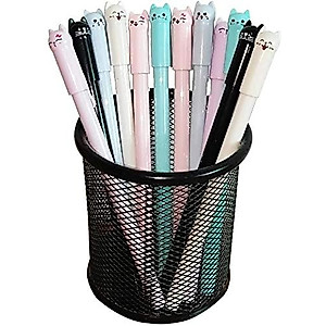 Sencoo 12 Pack Erasable Gel Pens - Black, Cute, Kawaii Cat Pens with Ultra Fine 0.5 mm Point