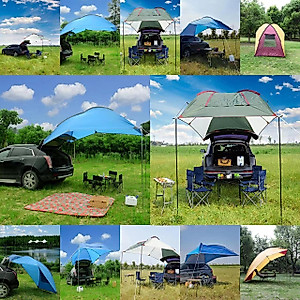 Wind Tour Portable Waterproof Car Rear Tent Outside Camping Shelter Outdoor Car Tent Trailer Tent Roof Top for Beach (Green+White)