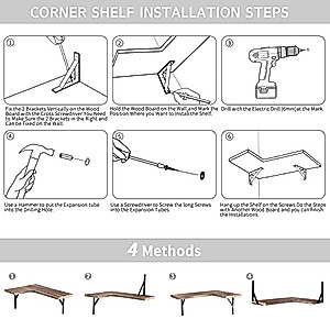 Corner Floating Shelves, Wood Wall Display Storage Shelves Set of 4, Rustic Wood Wall Shelves, Corner Shelf Wall Mount, Decorate for Living Room, Bathroom, Bedroom, Kitchen, Office
