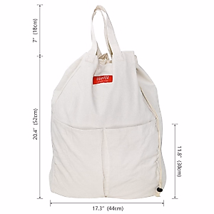 100% Breathable Cotton Canvas Laundry Backpack with Drawstring Closure, Laundry bag with Shoulder Straps & 2 Handles, Washable in Machine & Dryer