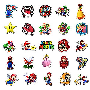 Super Mario Cartoon Waterproof Laptop Stickers Waterproof Water Bottles Skateboard Snowboard Car Bicycle Luggage Decal 50pcs Pack (Super Mario Bros)