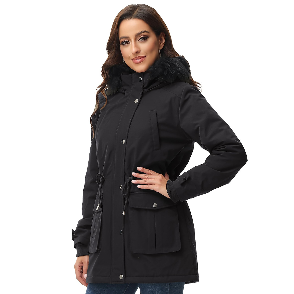 ROYAL MATRIX Women's Parka Coat Winter Warm Parka Jacket Fleece Lined Parka Coat Long Winter Coat with Hood (Black, Medium)