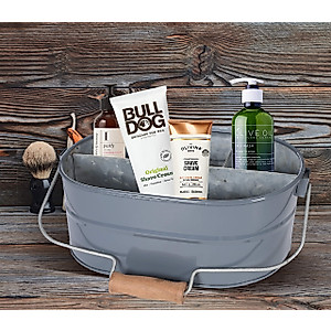 Galvanized Metal Caddy with 4 Compartments, Kitchen Utensil Holder, Drink Tub Caddy, Picnic Caddy, Serveware Utensil Organizer, Multipurpose Storage Bin With Handle- 12 Inch- Charcoal