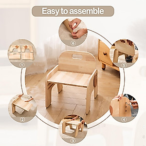 ibwaae Natural Solid Wooden Kids Chair Height-adjustable Wooden Chair for Toddlers Montessori Furniture Birthday Gift for Children