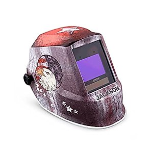 Jackson Safety Premium Auto Darkening Welding Helmet 4/5-13 Shade Range, 1/1/1/1 Optical Clarity, 1/25,000 sec. Response Time, 370 Speed Dial Headgear, Freedom Graphics, Red/White/Blue, 47103