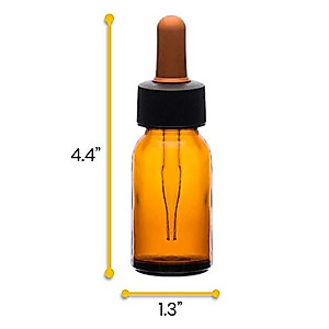 EISCO Dropping Bottle, 30ml (1oz) - Amber Soda Glass - Screw Cap with Amber Glass Dropper & Rubber Bulb Labs