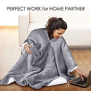 Tirrinia Sherpa Wearable Blanket Super Soft Comfy Plush Fleece Poncho for Adult Women, Men, Girlfriend, Kids Throw Wrap Cover Indoors or Outdoors, 55''x 80'' Grey