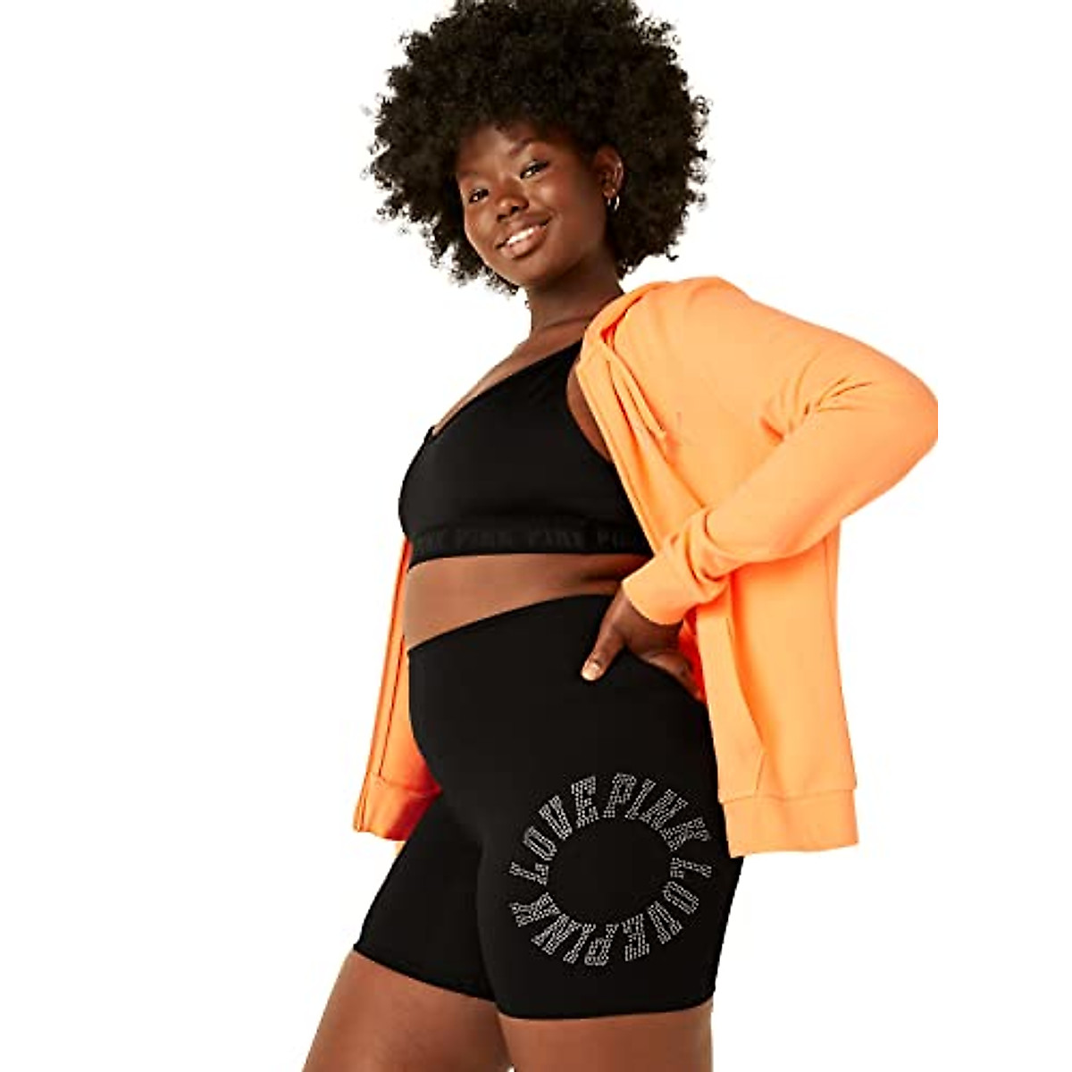 Victoria's Secret Pink 6" Cotton High Waist Biker Shorts, Black, X-Large