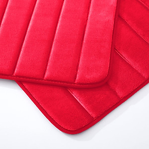 Yafa Home Fashion 2 Piece Striped Design Embossed Solid Color Memory Foam Soft Bathroom Rug Set Non-Slip PVC Backing