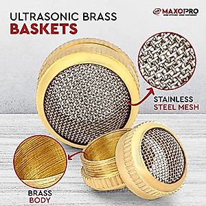 Ultrasonic Cleaner Baskets for Small Parts | Set of 2 Ultrasonic Parts Cleaner Basket with Screw Lock | Brass Body Stainless Steel Mesh Jewelry Steam Cleaner for Jewelry & Watch Parts | by MaxoPro