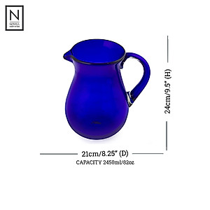 NOVICA Large Blue Hand Blown Glass Pitcher For Water, Margaritas, Lemonade, 82 Oz, 'Cobalt Charm'