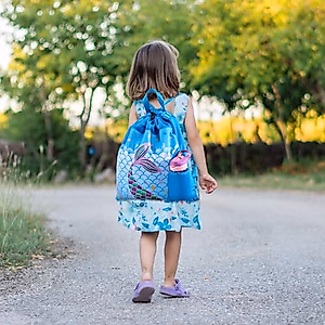 WAWSAM Mermaid Gym Drawstring Backpack - 15” × 17” Sports Gym Bag for Girls Kids Waterproof Swimming Beach Sackpack Birthday Christmas Gift with Zippered Pocket and Water Bottle Pocket