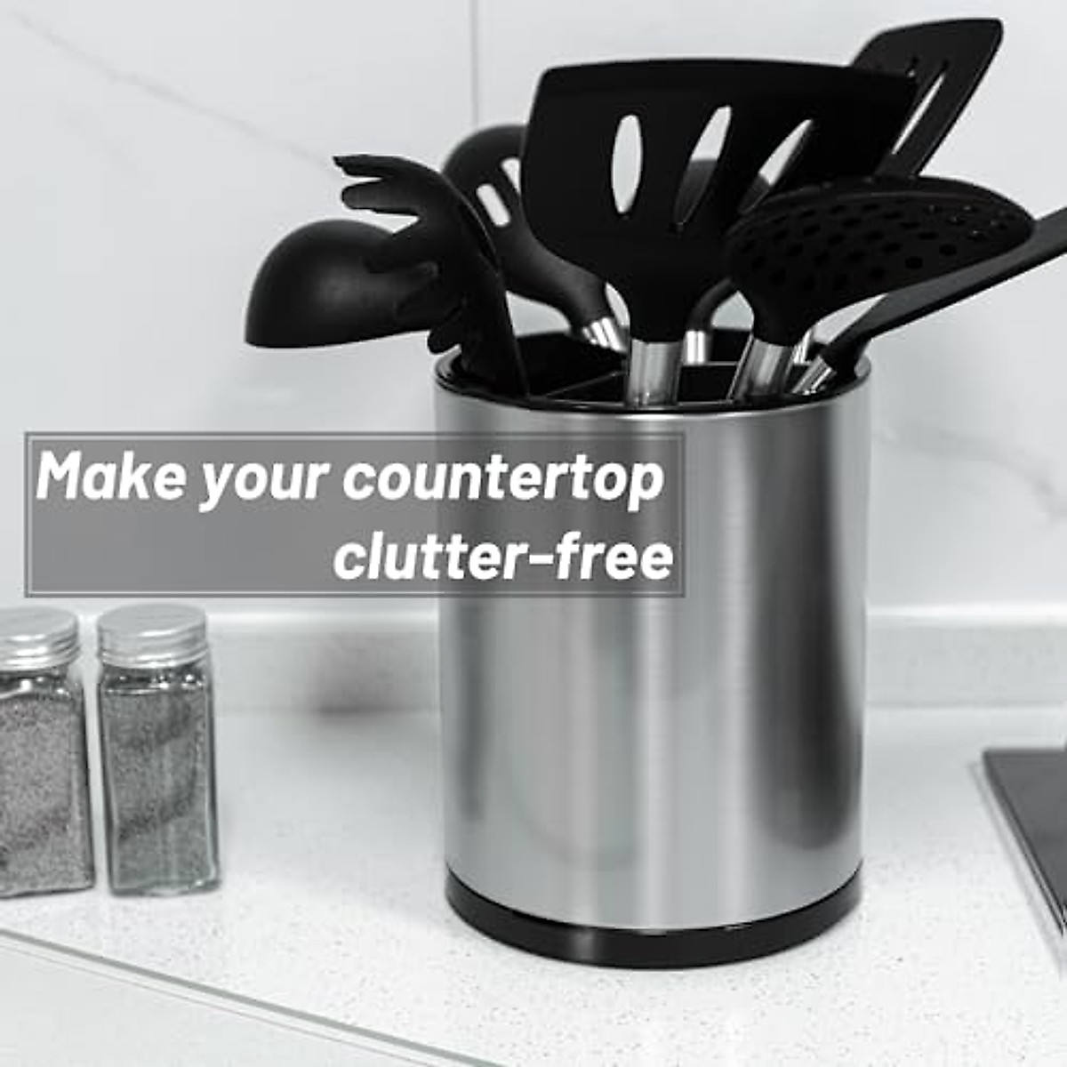 Haiyouneer Kitchen Utensil Holder for Countertop 360° Rotating Utensil Caddy Extra Large Utensil Crock Cooking Utensil Holder for Kitchen Counter