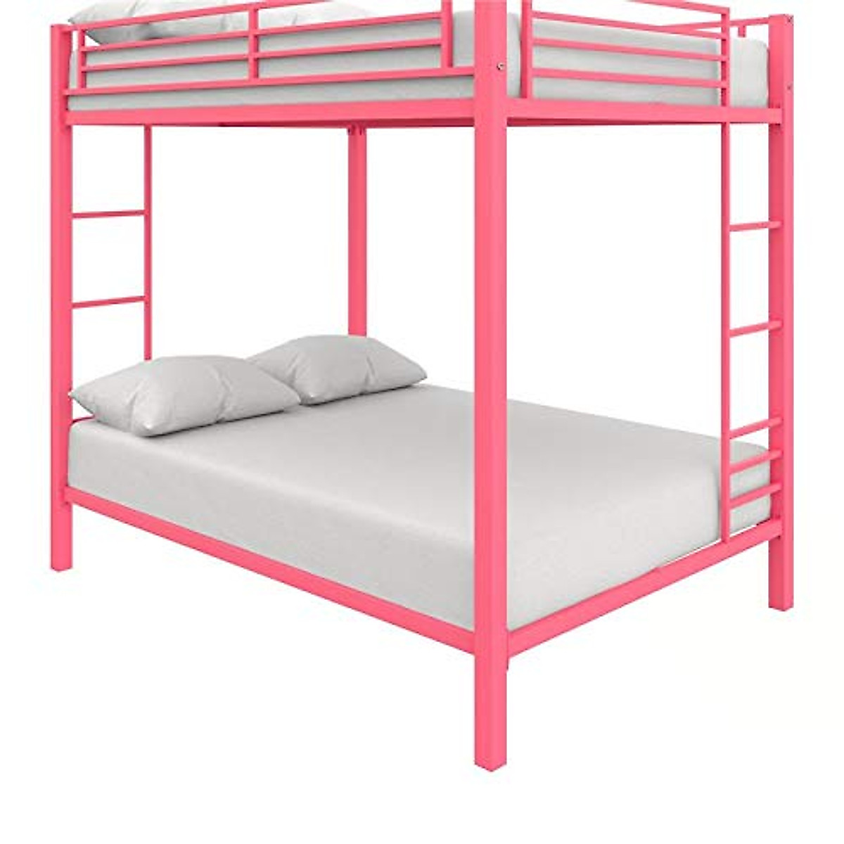 DHP Full over Full Bunk Bed for Kids, Metal Frame with Ladder (Pink)