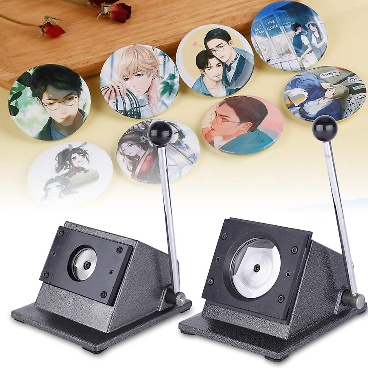 Button Badge Maker Punch Press Machine Manual Round Shape Graphic Punch Die Cutter for 1.93in Badge Round Corner Cutter Heavy Duty Punch Button Making Tool (Round Shape 1.93in)